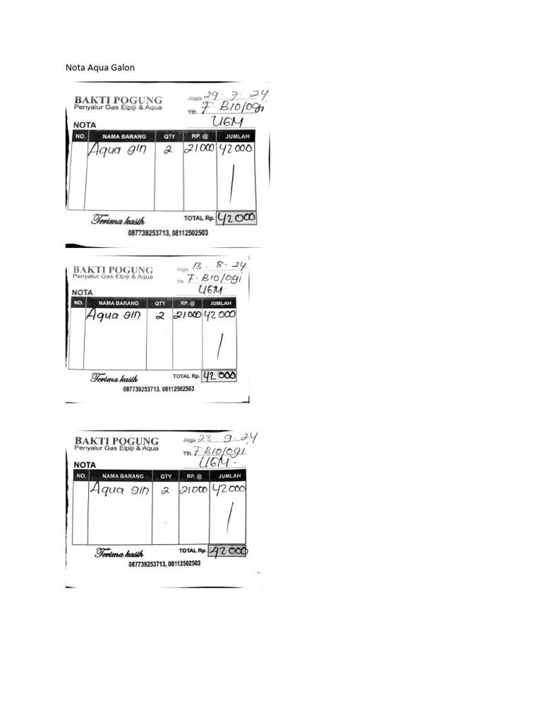 Nota Aqua Galon | PDF
