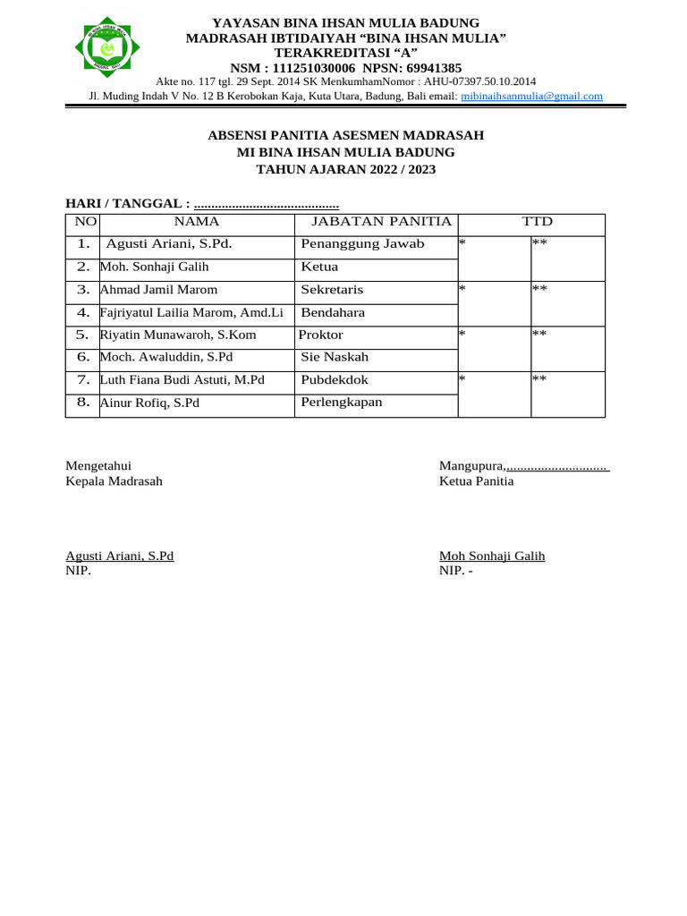 Absensi Panitia Am | PDF