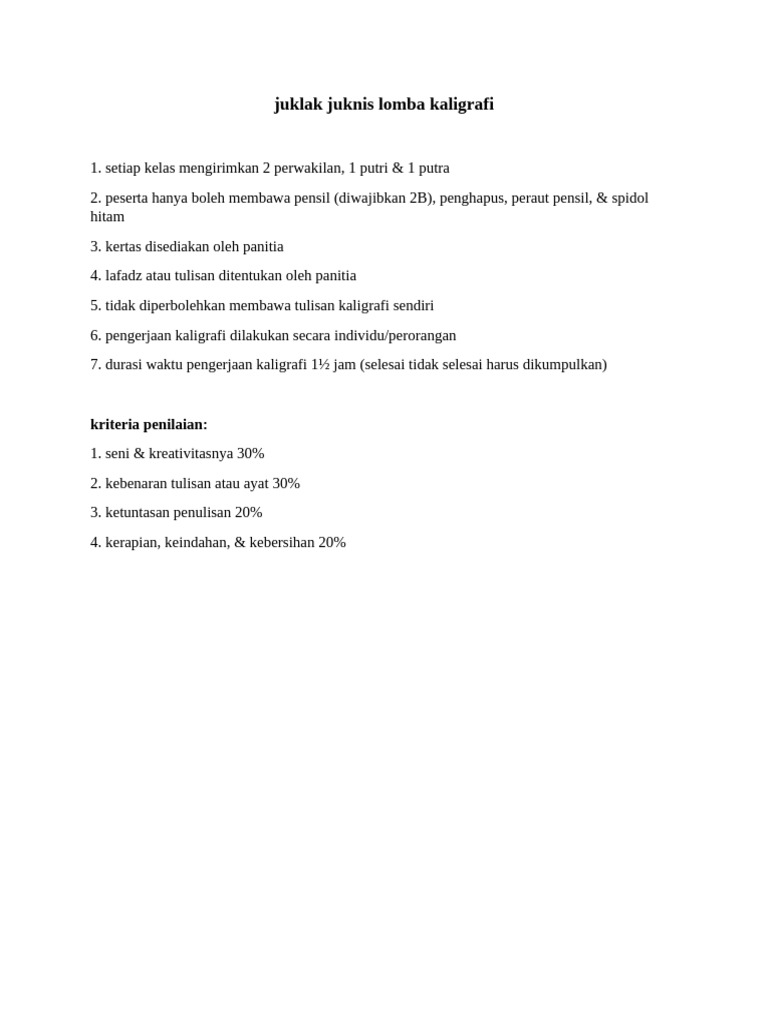 Juklak Juknis Lomba Kaligrafi | PDF