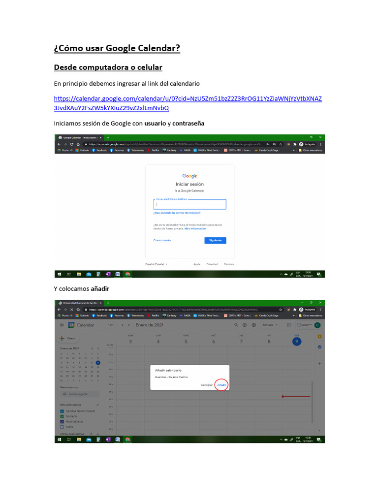 Guía para usar Google Calendar | PDF | Calendario | Informática