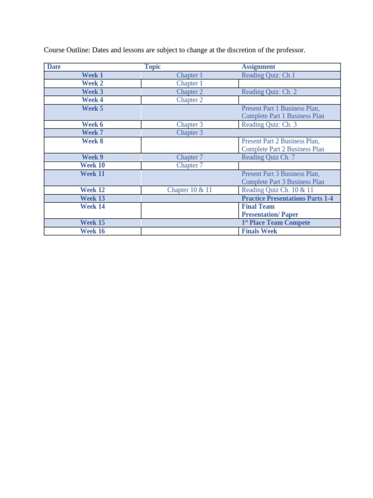 BUS 100 Marist Weekly Grid | PDF
