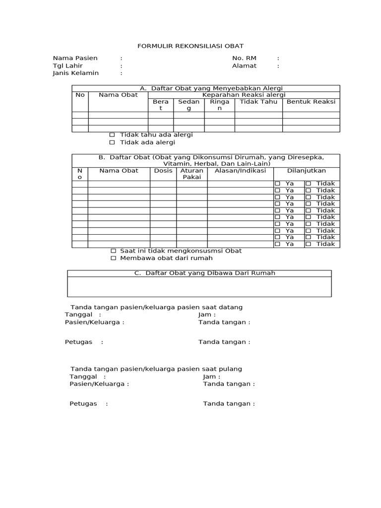 Form Rekonsiliasi Obat | PDF