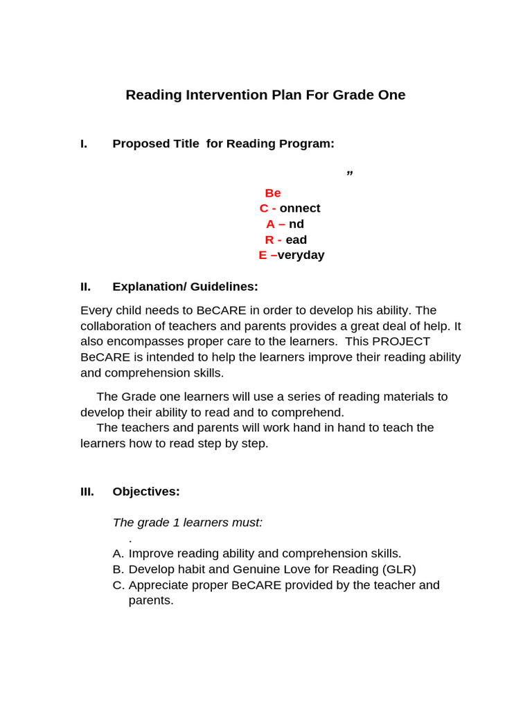 INTERVENTION-PLAN-READING | PDF | Reading Comprehension | Cognitive Science
