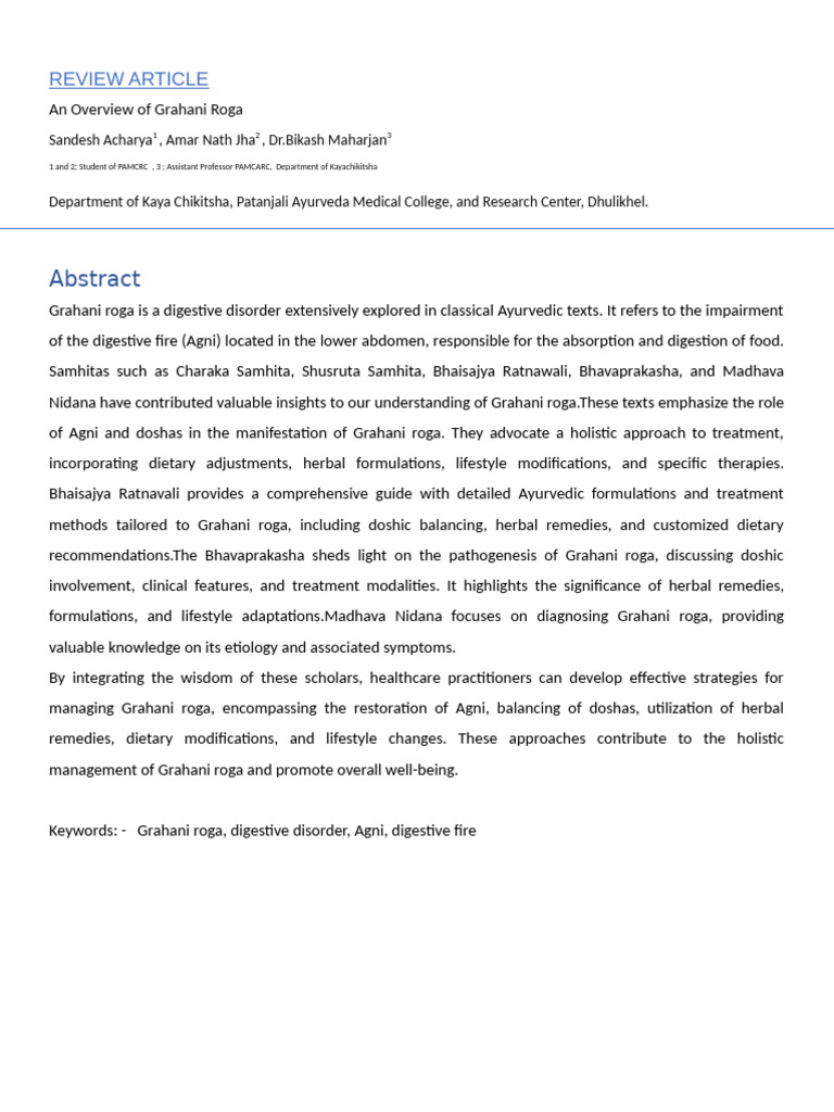 Articles On Grahani Word Sandesh | PDF | Ayurveda | Diarrhea