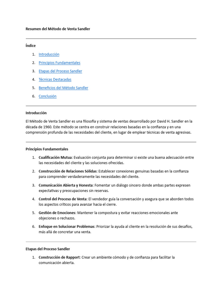 Resumen del Método de Venta Sandler | PDF Resumen del Método de Venta Sandler | PDF