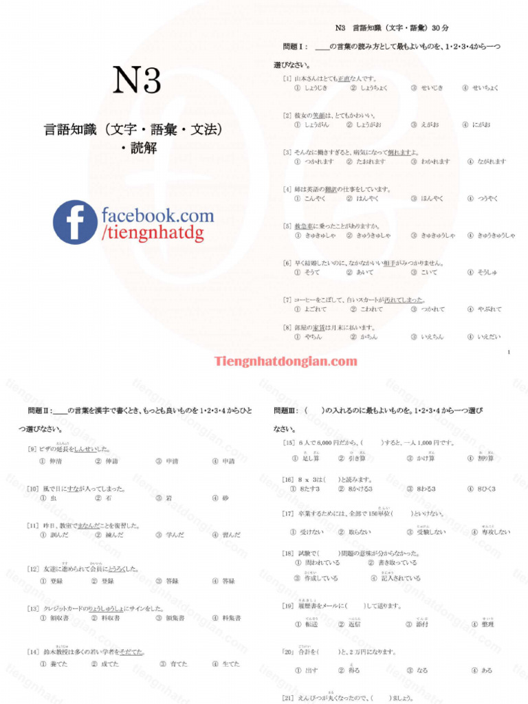 De Thi JLPT n3 3 | PDF