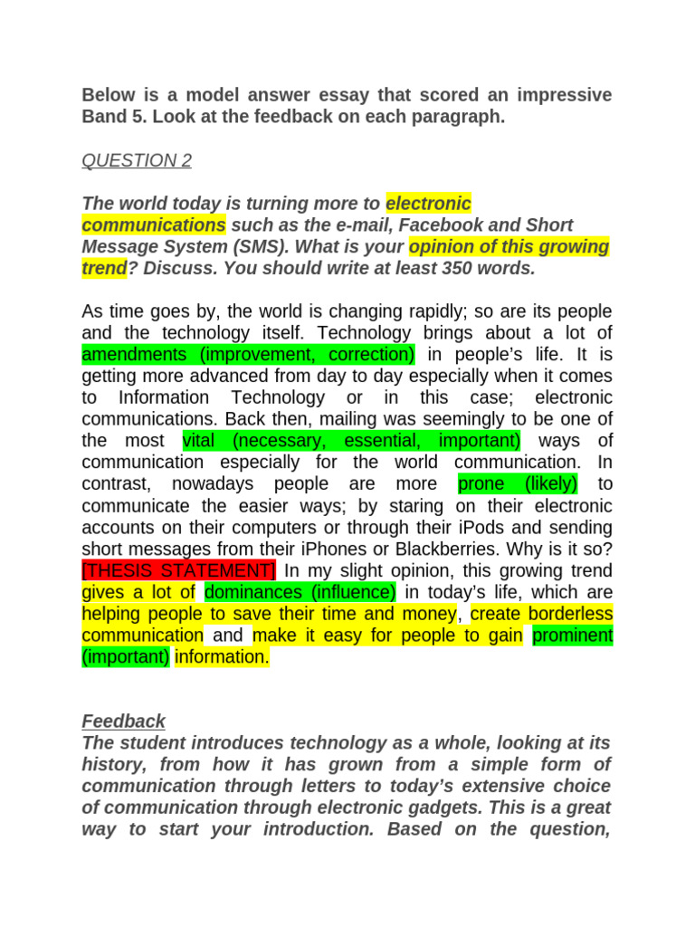 MUET Model Answer Essay (Band 5) and Feedback | PDF | Communication ...