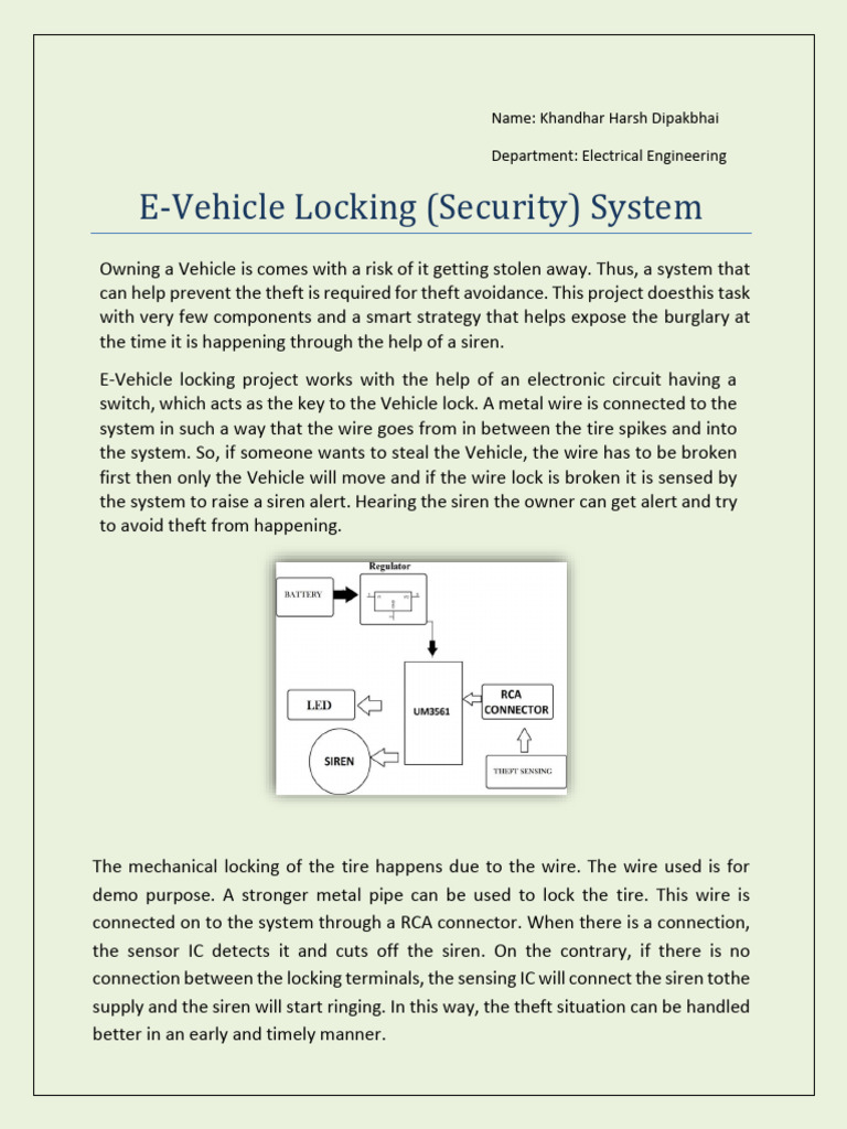 E-Vehicle Locking (Security) System (Harsh Khandhar) | PDF