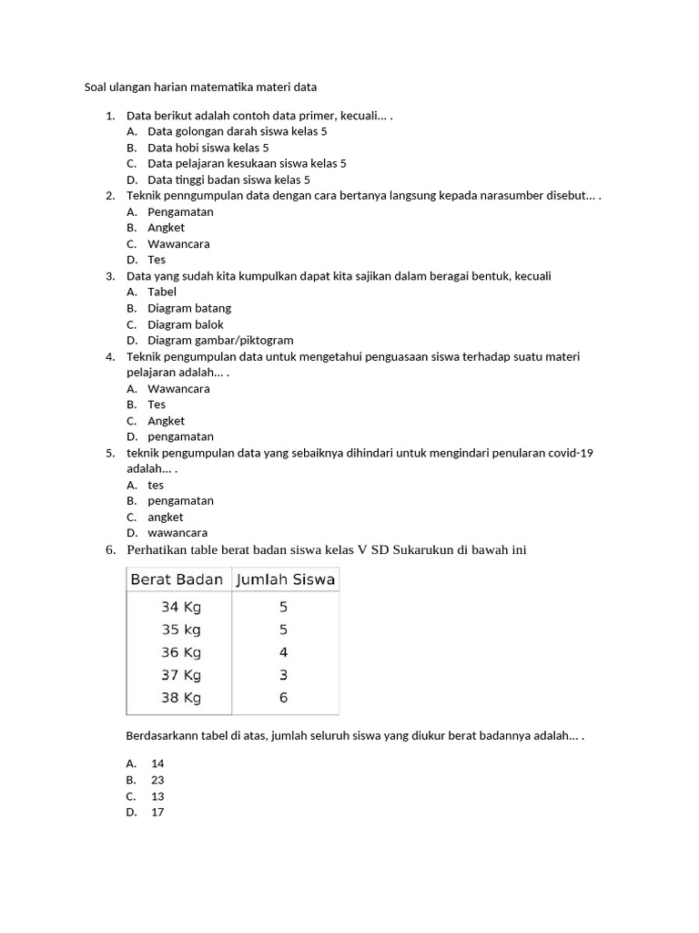 Soal Ulangan Harian Matematika Data | PDF