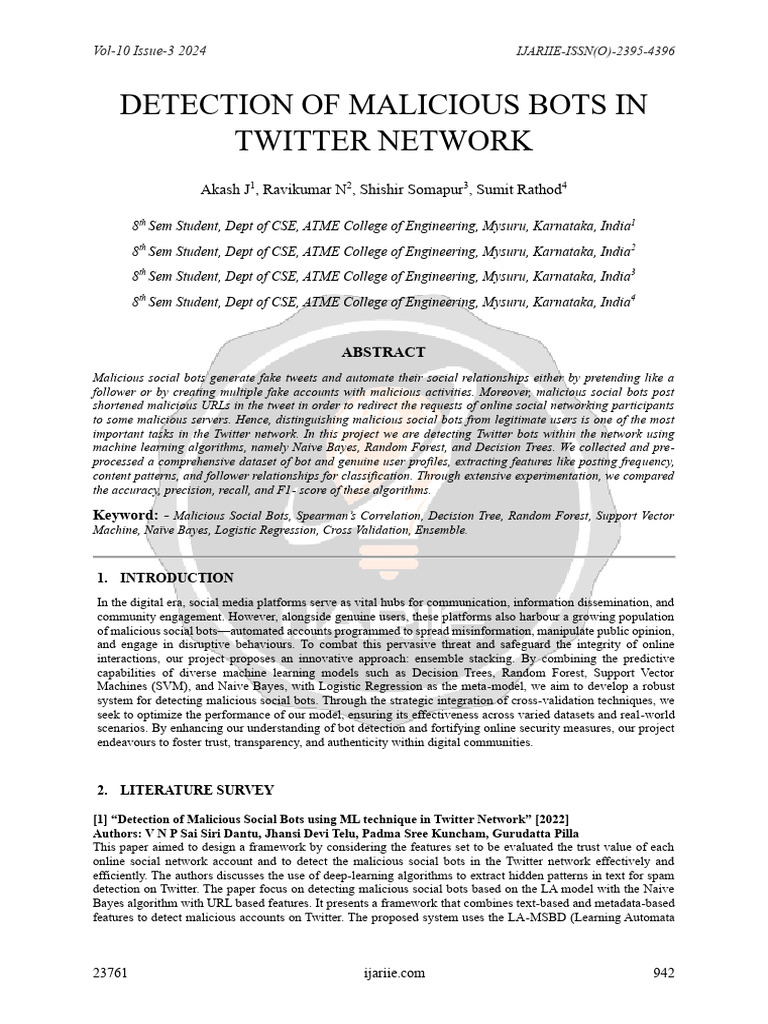 Detection of Malicious Bots in Twitter Network Ijariie23761 | PDF | Support Vector Machine ...