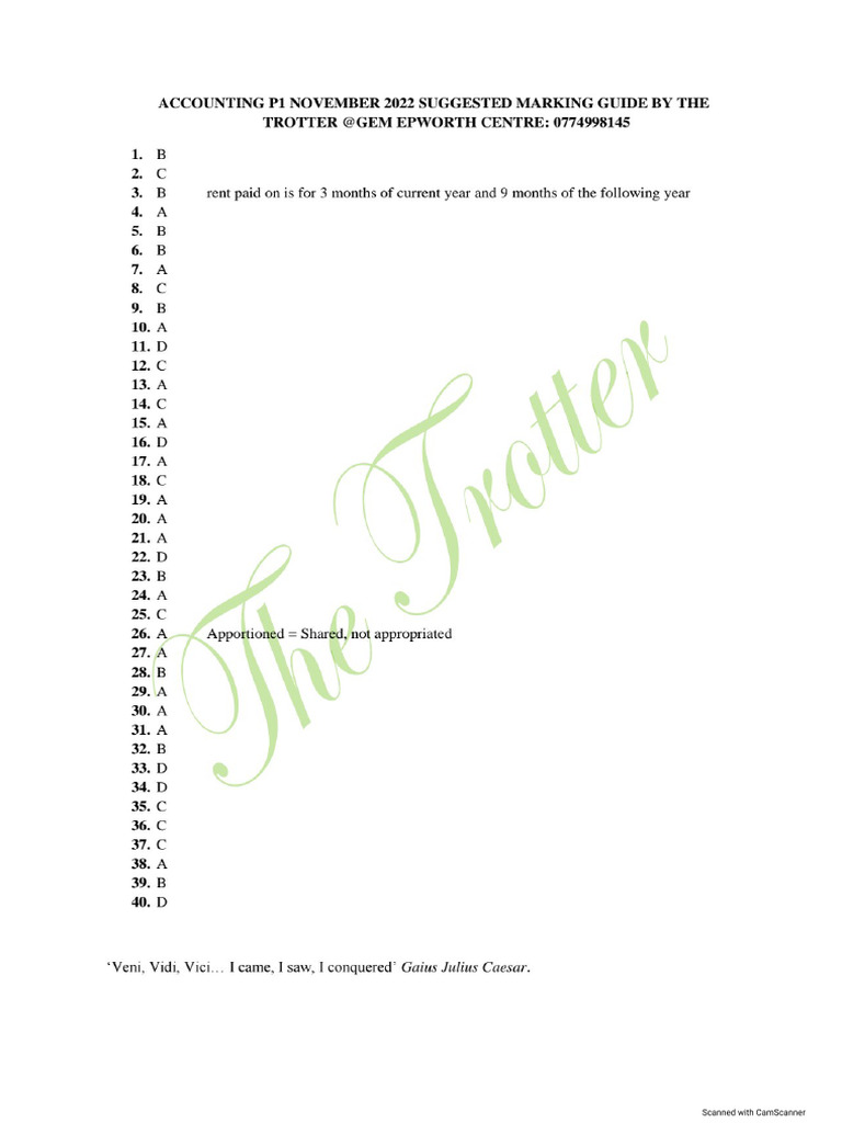 MG ACC P1 2022 Suggested Marking Scheme | PDF