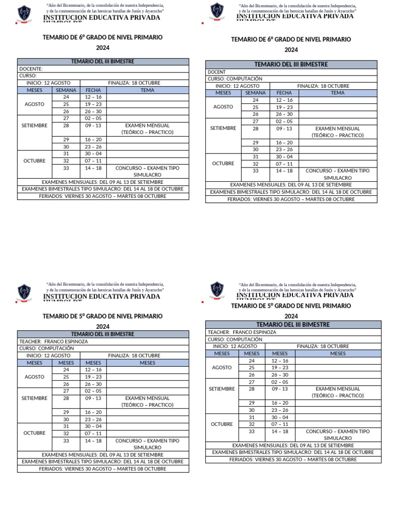 FORMATO TEMARIO - III BIMESTRE | PDF