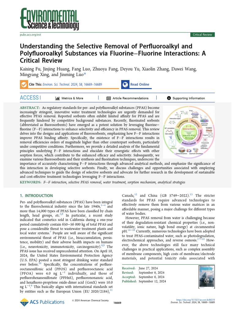 Fu Et Al 2024 Understanding The Selective Removal of Perfluoroalkyl and ...