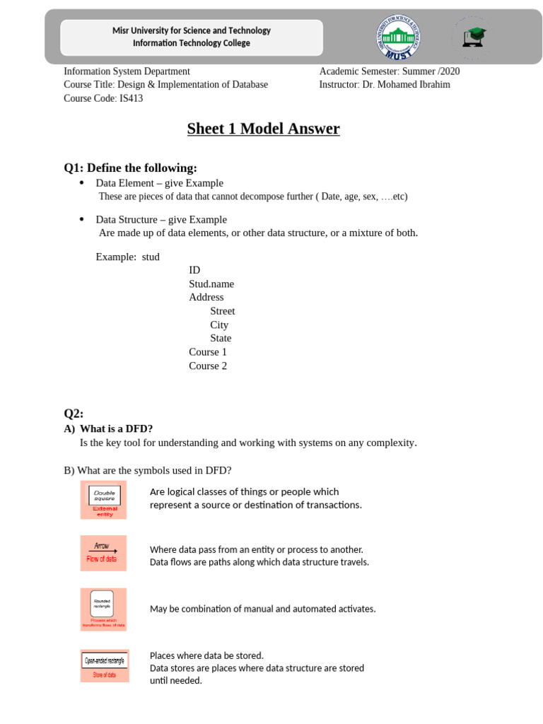 sheet 1 - Model Answer | PDF
