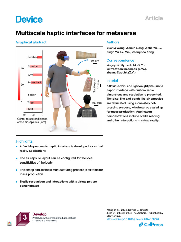 Multiscale-haptic-interfaces-for-metaverse_2024_de | PDF | Actuator | Somatosensory System