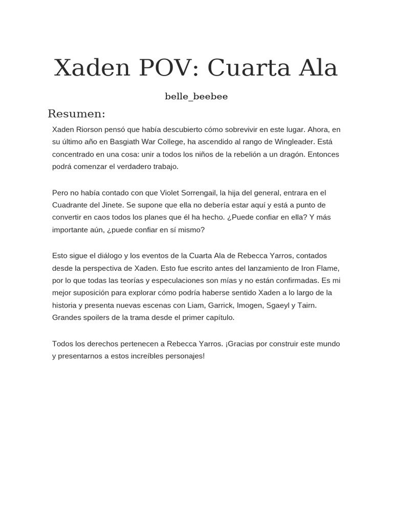 Xaden POV - Cuarta Ala | PDF