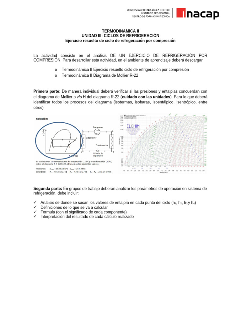 Termodinámica II Instrucciones Ejercicio Resuelto Refrigeración | PDF | Tecnología