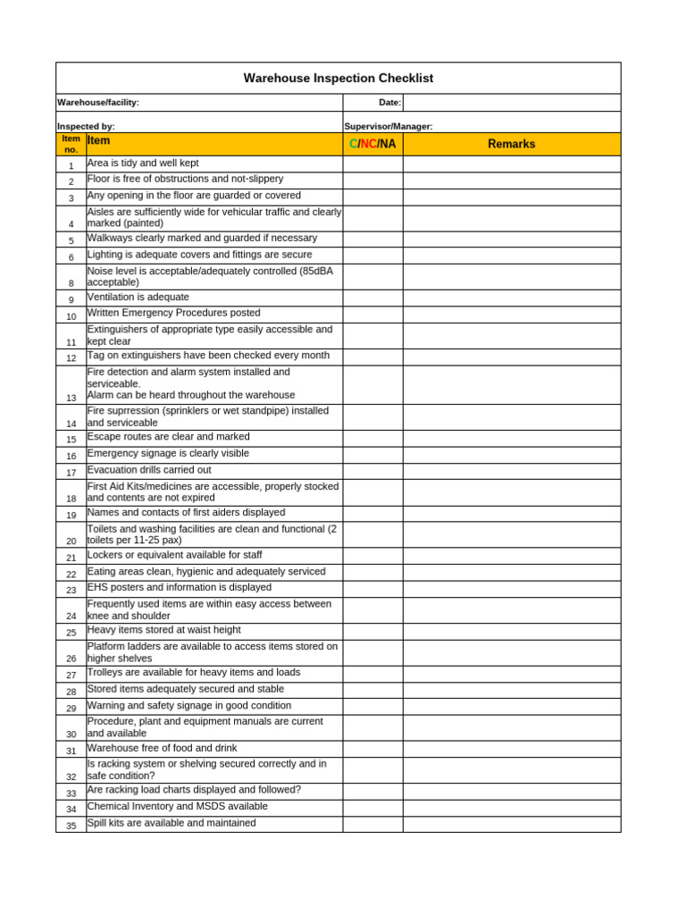 Warehouse Audit Inspection | PDF | Warehouse | Forklift