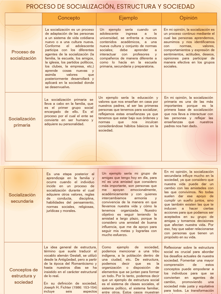 UNIDAD DE COMPETENCIA II TABLA DESCRIPTIVA SOBRE EL PROCESO DE SOCIALIZACIÓN, ESTRUCTURA Y ...