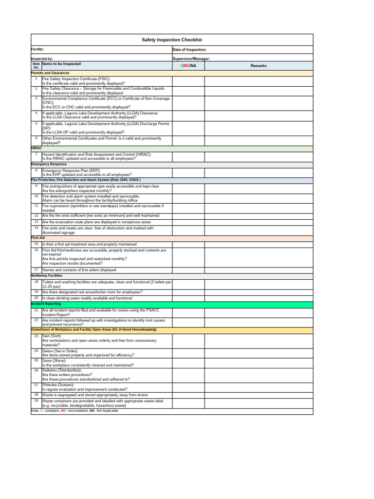Warehouse Safety Audit Checklist | PDF | Fire Safety | Safety