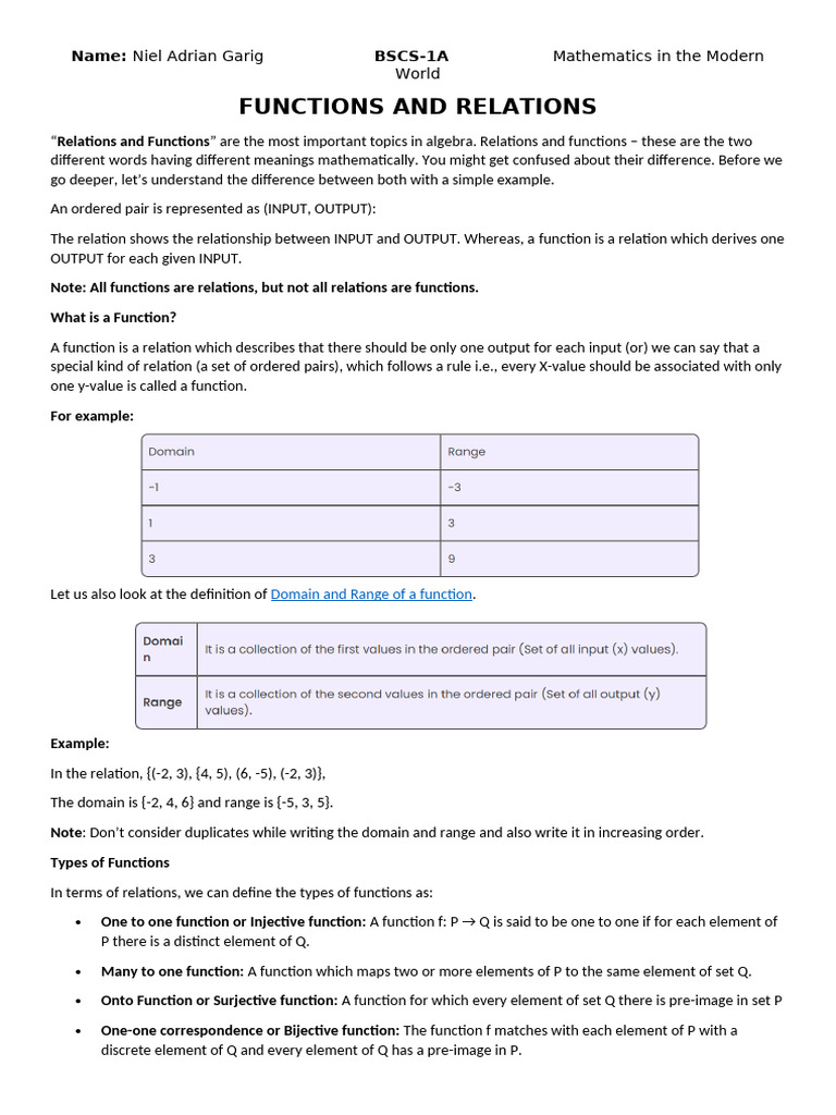 Functions and Relations | PDF | Function (Mathematics) | Set (Mathematics)