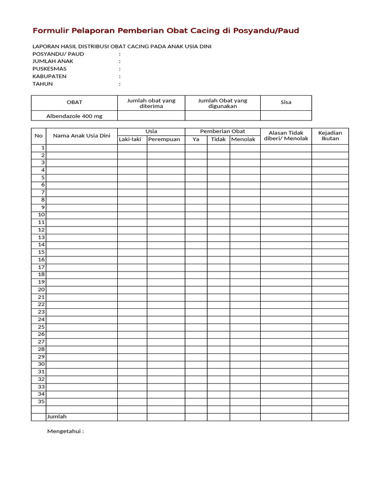 Form Lap Obat Cacing | PDF