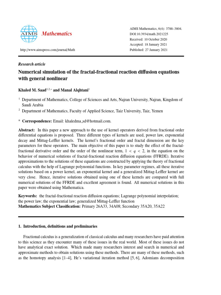 Numerical Simulation of The Fractal Frac | PDF | Applied Mathematics | Mathematics