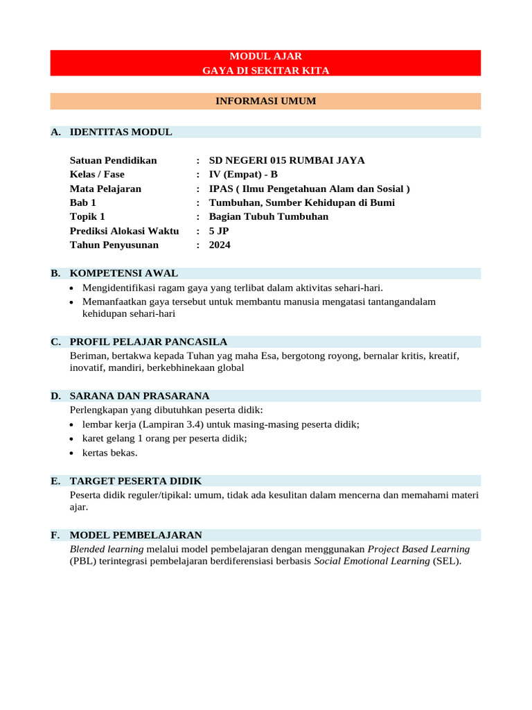 Modul Ajar Kelas 4 IPAS - Bab 3 Topik C | PDF | Karier & Perkembangan