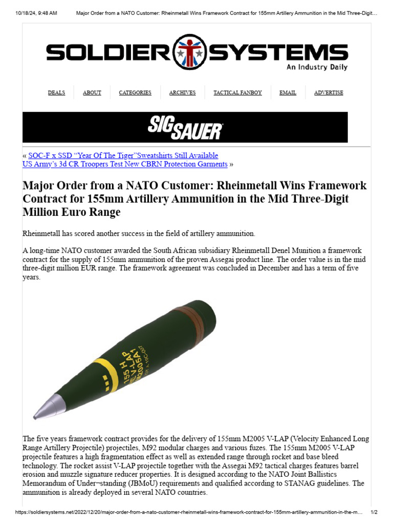 Major Order From A NATO Customer: Rheinmetall Wins Framework Contract For 155mm Artillery ...