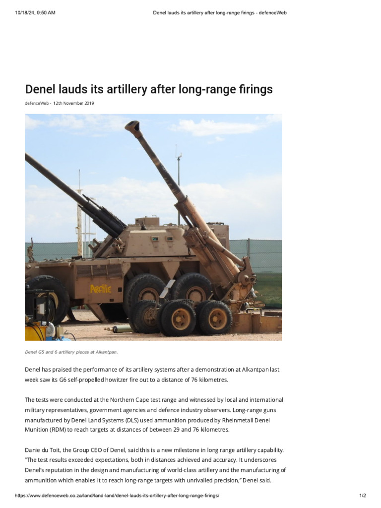 Denel Lauds Its Artillery After Long-Range Firings - Defenceweb | PDF ...