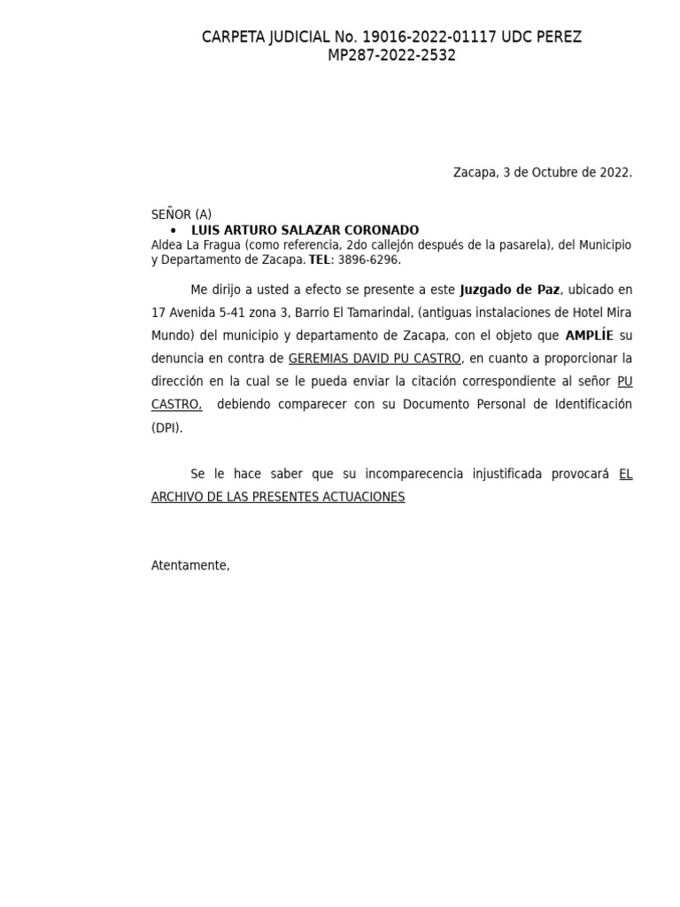 5) Cita Ampliacion 19016-2022-01117 | PDF