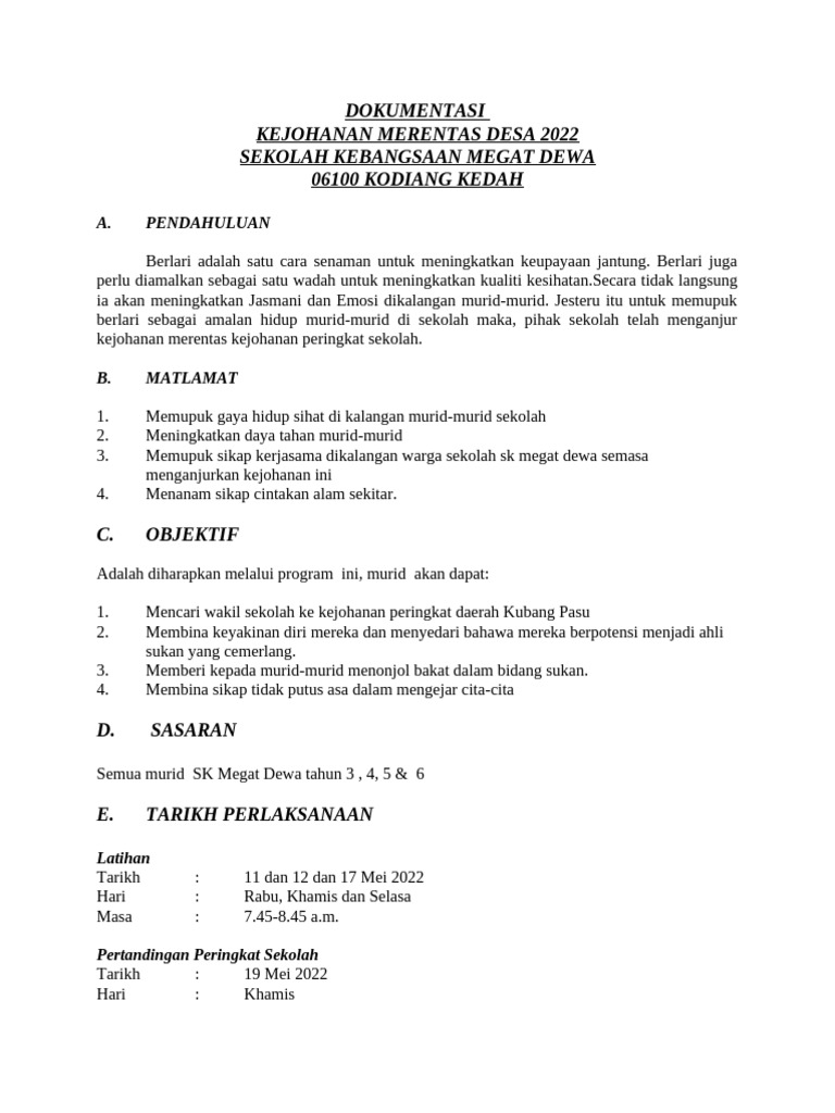 Kejohanan Merentas Desa SK Megat Dewa | PDF