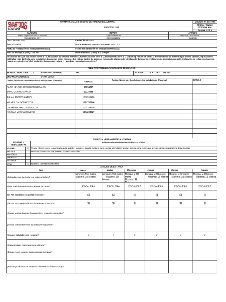 FT-SST 092 Formato de ATS ALTURAS 1 | PDF | Causas de la muerte ...