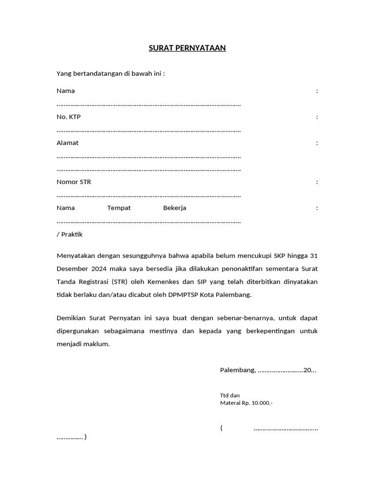 Surat Pernyataan Pencabutan SIP Dan STR | PDF