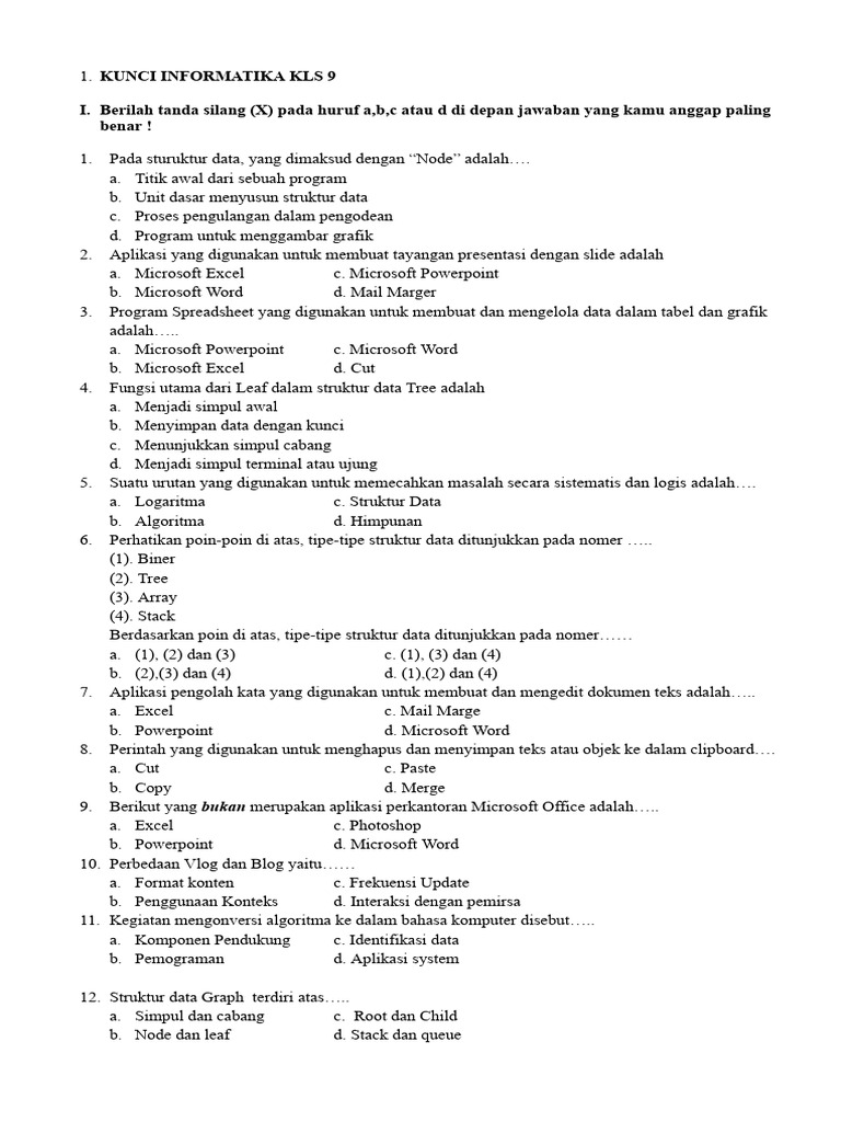 Kunci Asts Informatika 9 | PDF