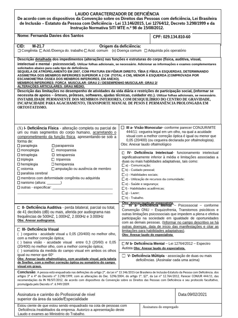 Laudo Caracterizador - Dos Santos | PDF | Deficiência visual | Deficiência