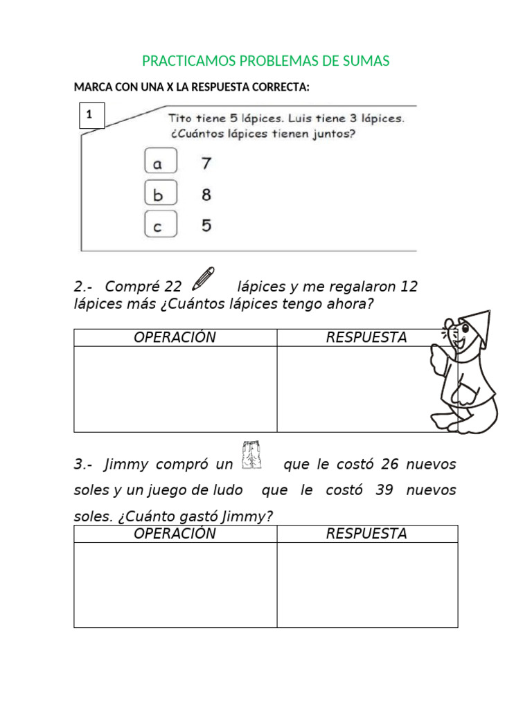 Problemas de Sumas para Practicar | PDF