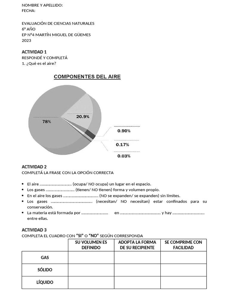 EVALUACIÓN CN6 EL AIRE | PDF