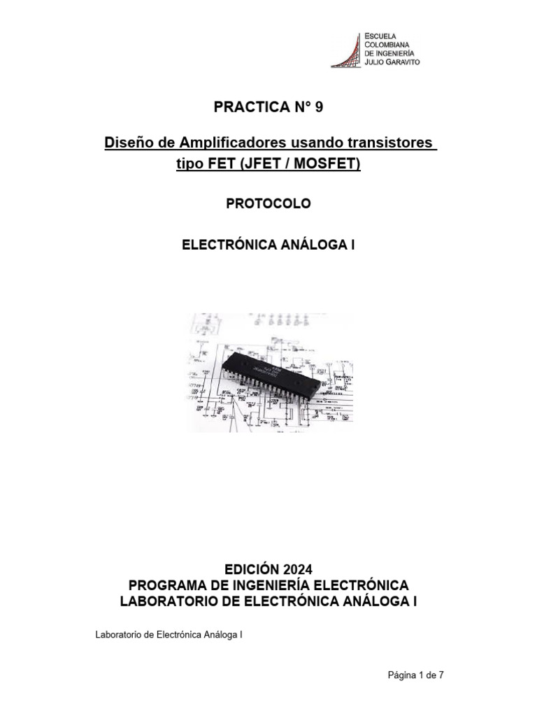 Practica No.9 - Diseño de Amplificadores Con FET (JFET-MOSFET) - EAN1-101 - 2024-1 | PDF ...
