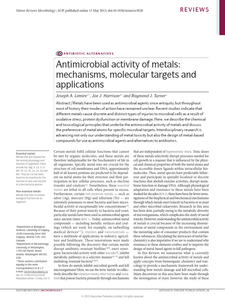 Antimicrobial Activity of Metals - Mechanisms, Molecular Targets and Applications | PDF ...