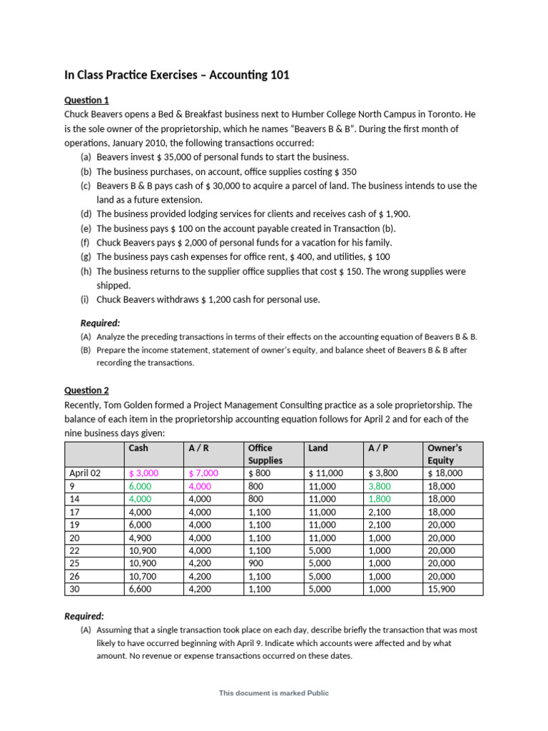 Module 4 In Class Practices Exercises. Accounting 101 | PDF | Balance Sheet | Accounting