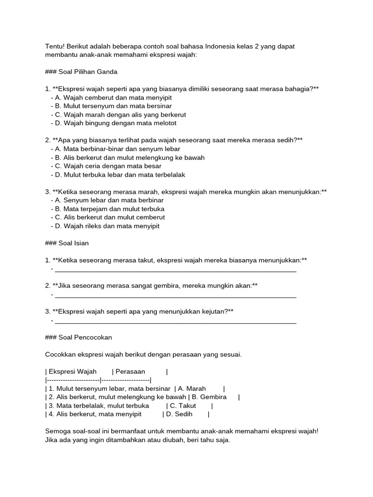 Soal Bahasa Indonesia Kls2 2024 | PDF | Pengembangan Diri