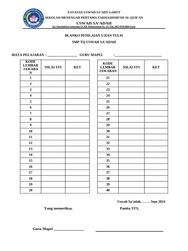 Blanko Penilaian Ujian Tulis | PDF
