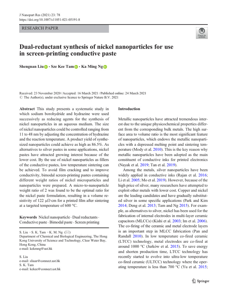 Nickel Nanoparticle Synthesis for Conductive Paste | PDF | Nanoparticle ...