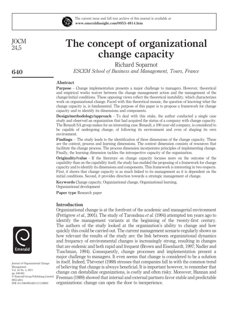 The Concept of Organizational Change Capacity | PDF | Change Management ...