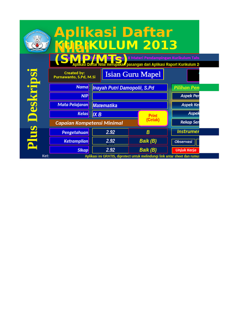 Daftar Nilai Matematika 9B Genap | PDF