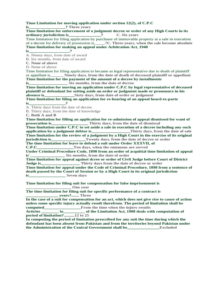 Time Limitation For Moving Application Under Section 12 MCQS LAW | PDF ...