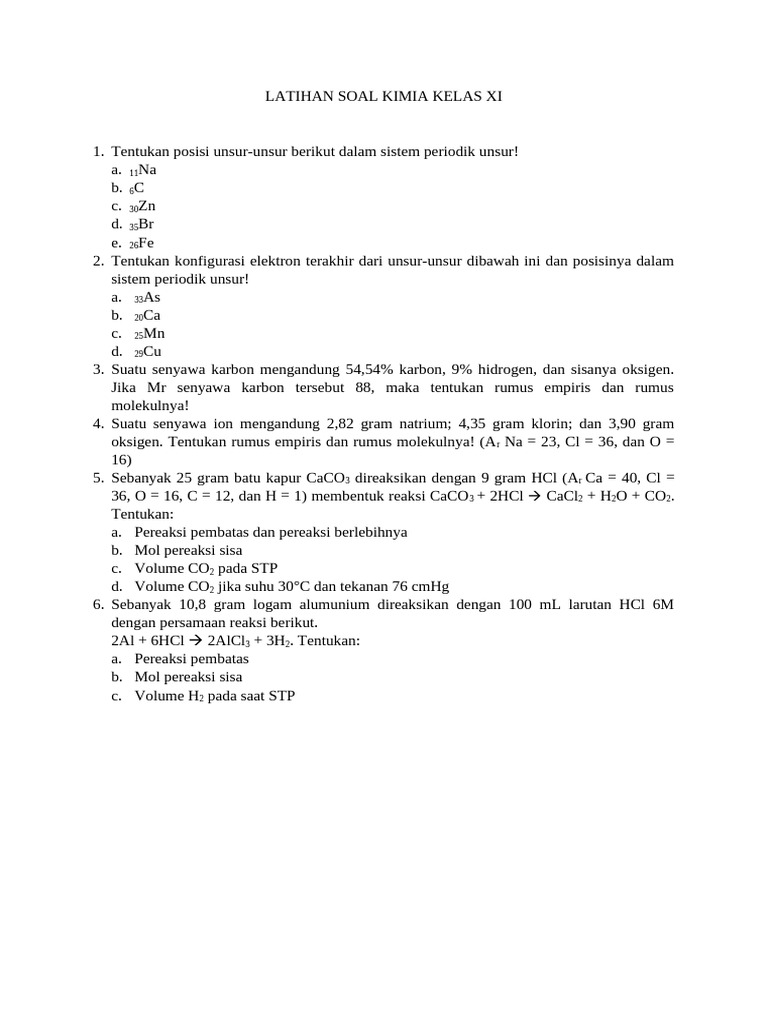 Latihan Soal Kimia Kelas Xi | PDF