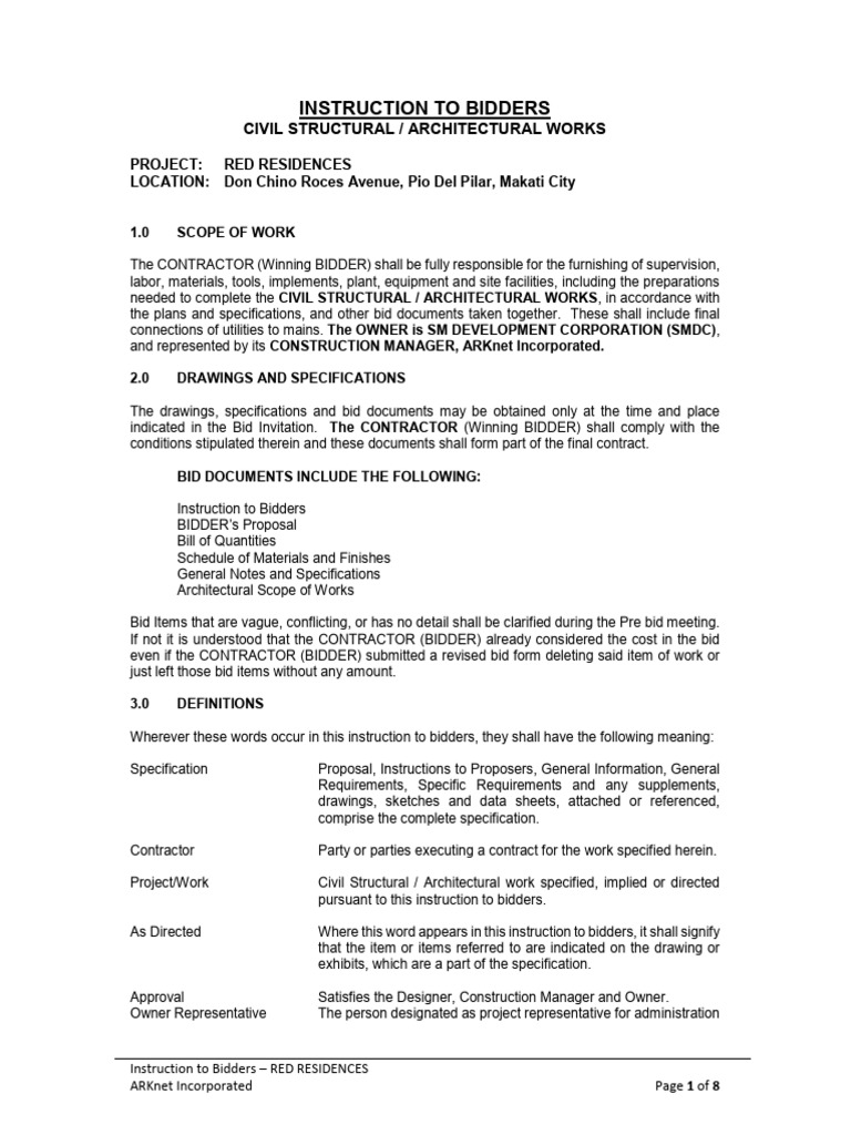 Bidding Instructions for RED RESIDENCES | PDF | Insurance ...