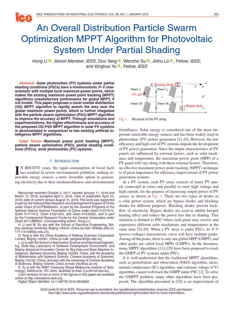 An Overall Distribution Particle Swarm Optimization MPPT Algorithm For Photovolt | PDF ...